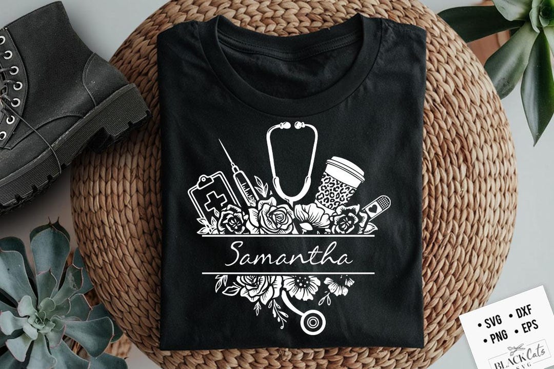 Nurse Split Monogram Svg, Nurse Floral Monogram Svg, Floral Stethoscope ...