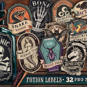 Potion Labels Bundle 32 Designs PNG Apothecary Halloween - Etsy