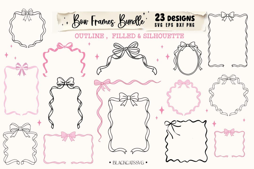 Bow Frames Bundle Svg, Coquette Bows SVG, Bow Svg Bundle, Wavy Borders ...