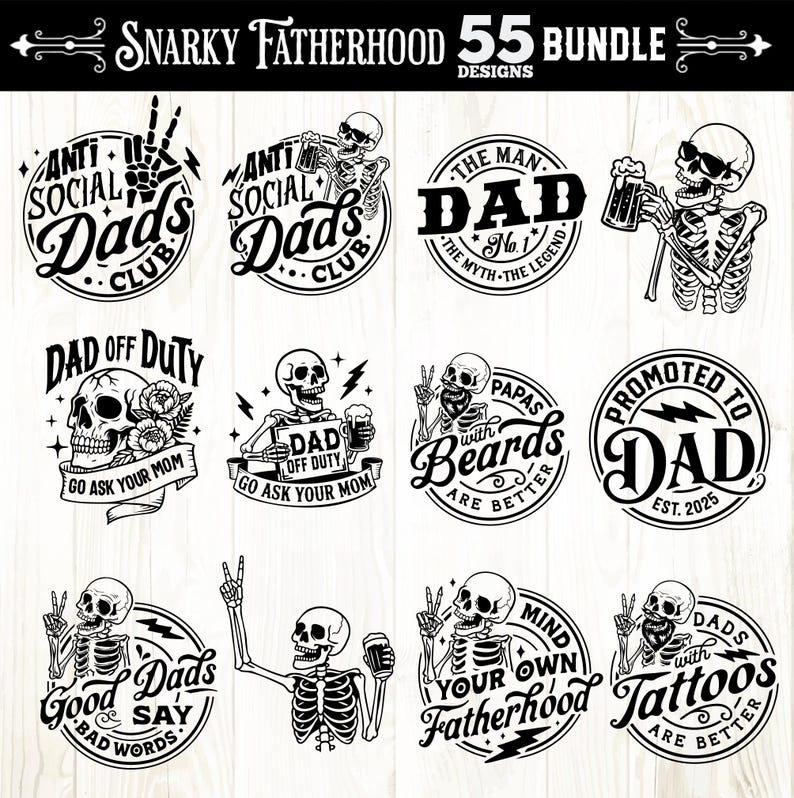Fathers Day Svg, Fatherhood Skulls Bundle 55 Designs SVG, Funny ...