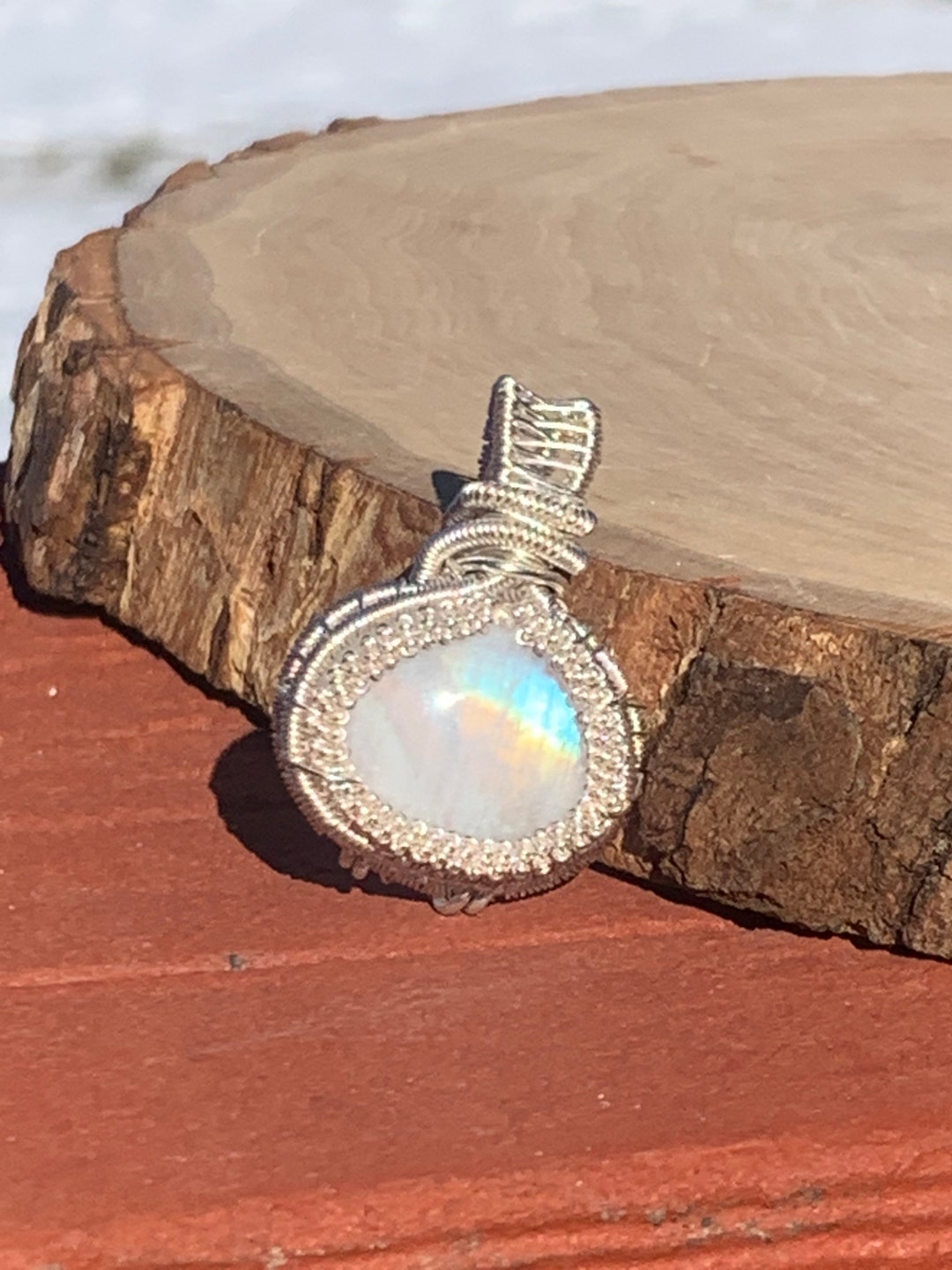 Rainbow Moonstone Wire Wrap Pendant, Wire Wrapped Rainbow Moonstone ...
