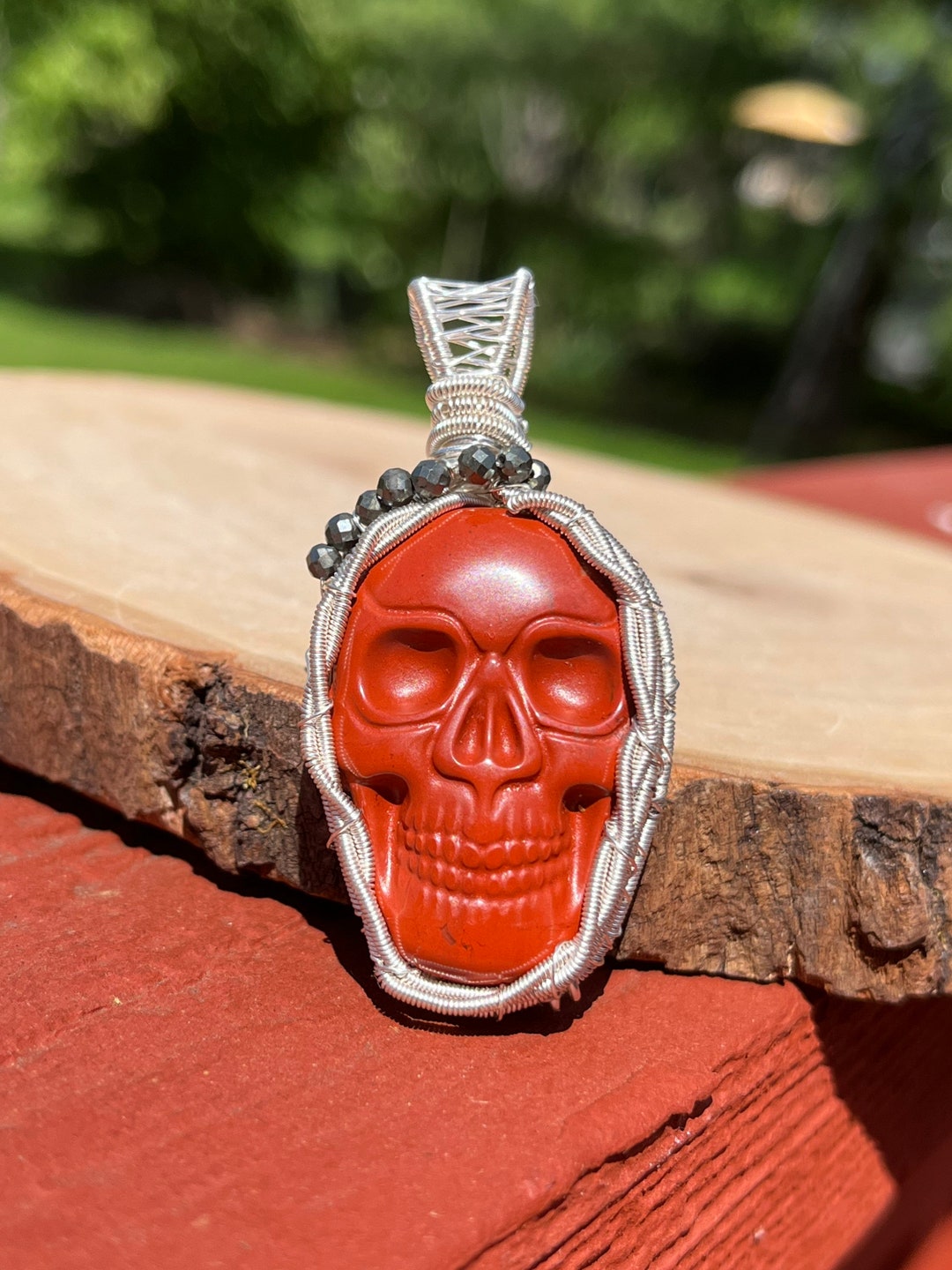Red Jasper Skull Wire Wrap Pendant, Wire Wrapped Skull, Gemstone Skull ...