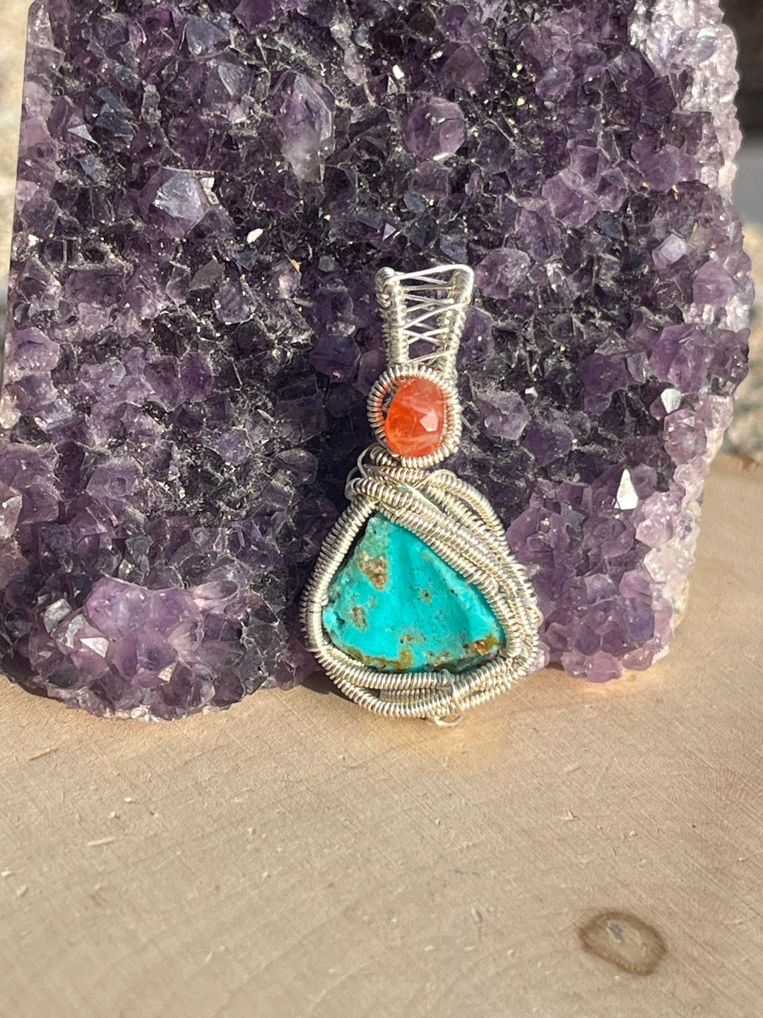 Kingman Turquoise Wire Wrap Pendant, Sterling Silver Turquoise Wire ...