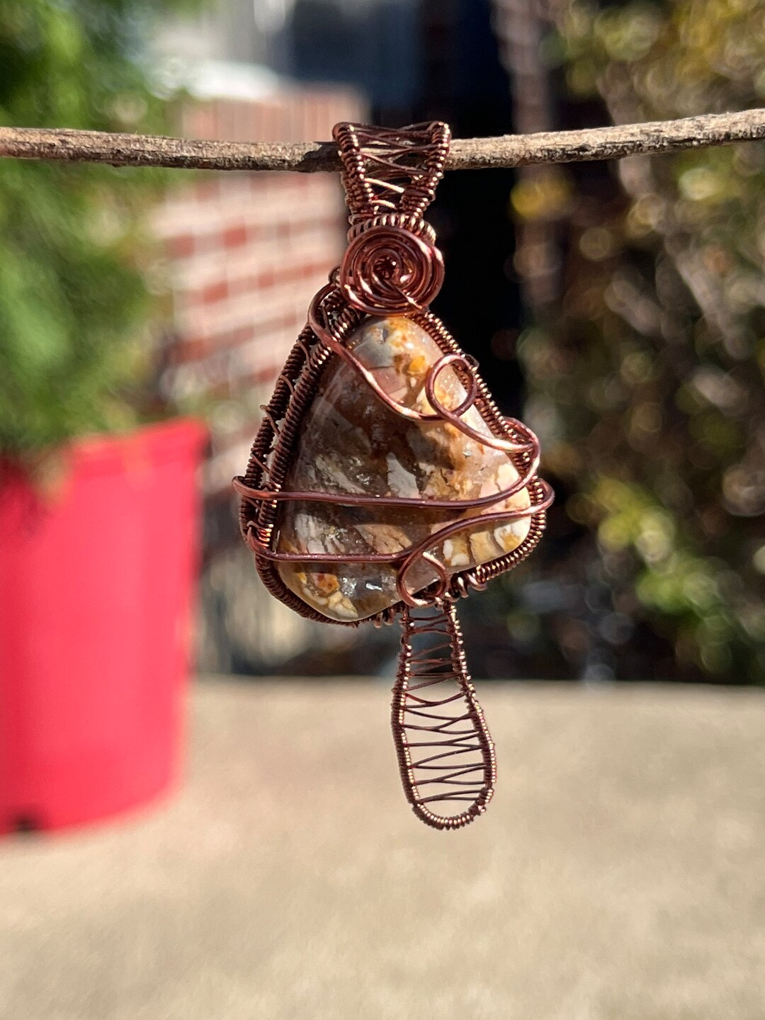 Ibis Jasper Mushroom Wire Wrap Pendant, Mushroom Wire Wrap, Crystal ...