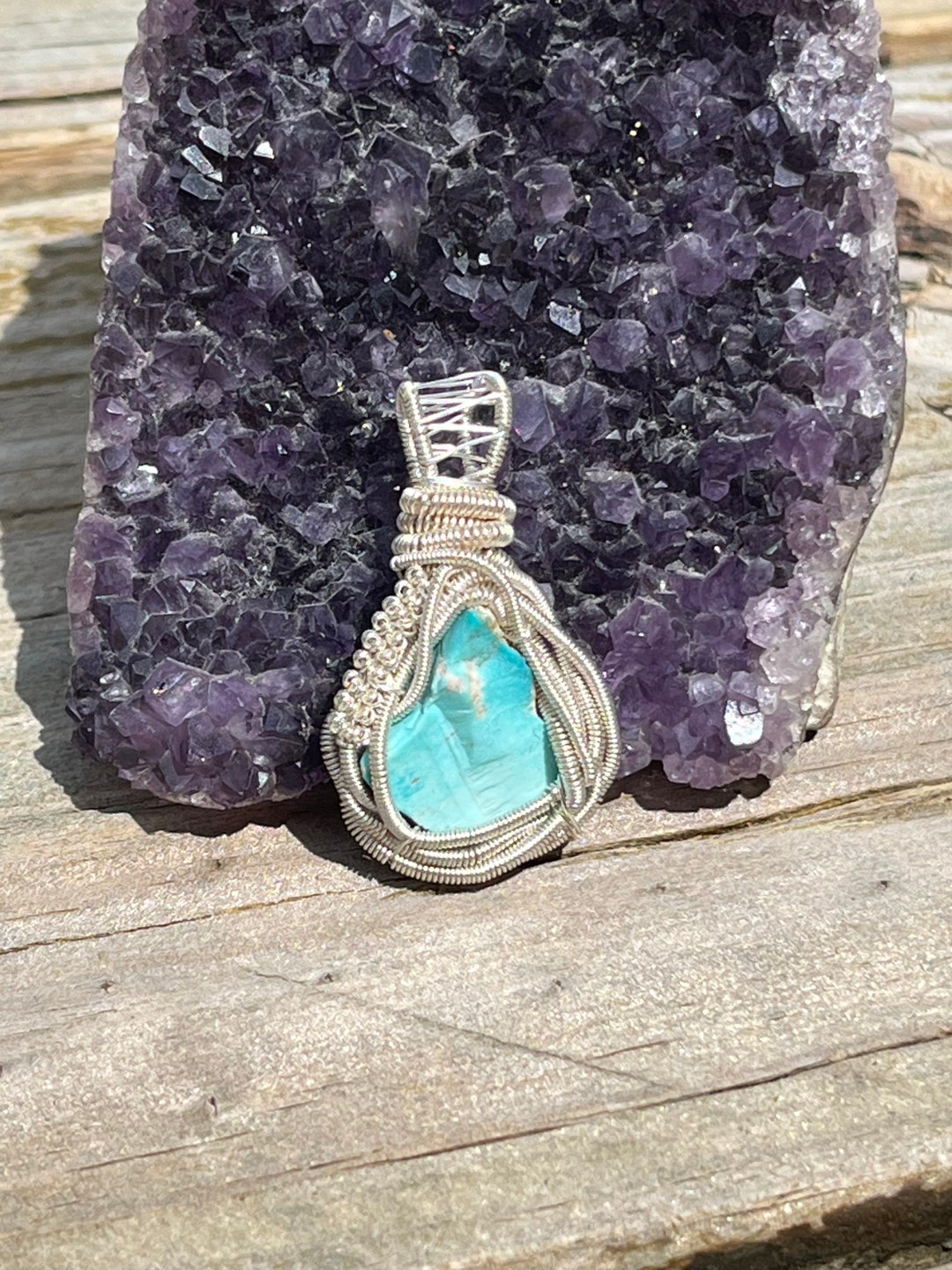 Arizona Turquoise Wire Wrap Pendant, Wire Wrapped Turquoise, Kingman ...