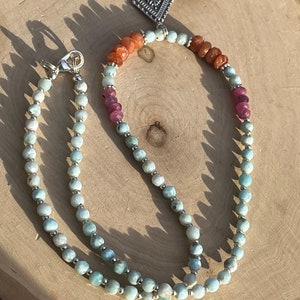 Larimar, Ruby, and Sunstone Beaded Necklace, Larimar Necklace, Larimar ...