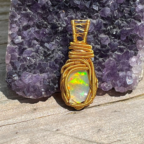 Wire Wrapped Pendant Opal - Etsy