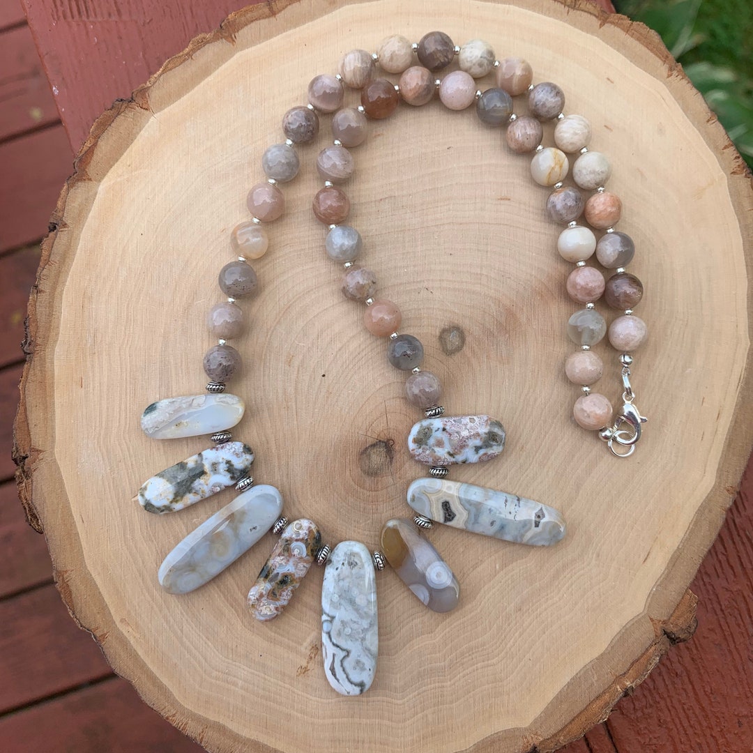 Moonstone and Ocean Jasper Beaded Necklace, Moonstone Necklace ...
