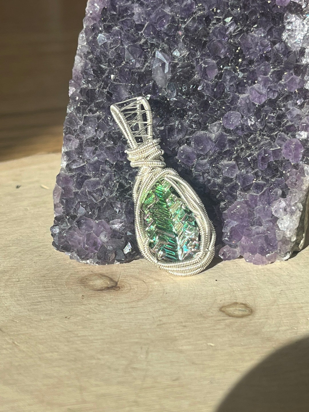 Bismuth Wire Wrap Pendant, Wire Wrapped Bismuth, Bismuth Pendant ...
