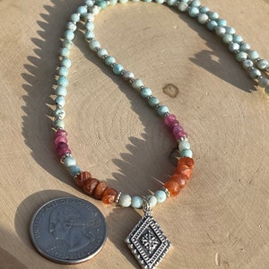 Larimar, Ruby, and Sunstone Beaded Necklace, Larimar Necklace, Larimar ...