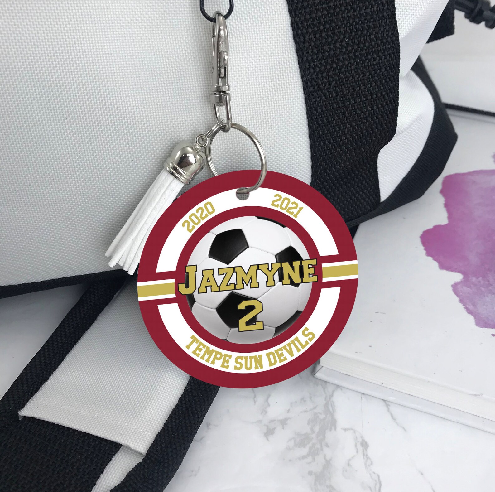 Soccer Ball Bag Tag Real Soccer Ball Collegiate Design - Etsy