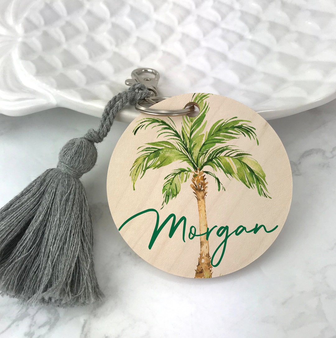 Palm Tree Tropical Bag Tag, Watercolor on Wood Bag Tag, Personalized ...
