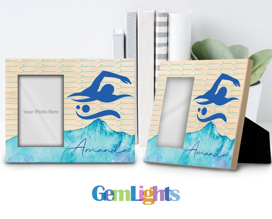 Swimmer Gift Frame, Personalized, Holds 4x6 Photo, Light Maple Wood ...