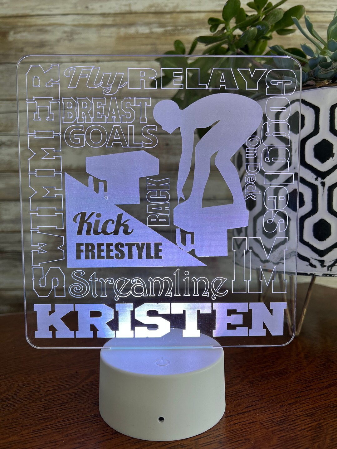 Personalized Swimmer LED Night Light: Custom Engraved Acrylic, Usb ...