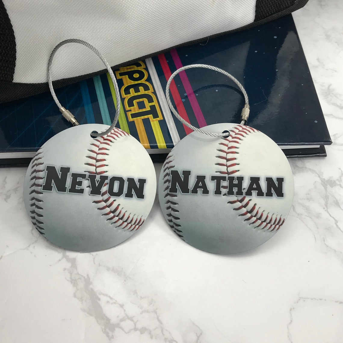 Baseball Bag Tag Aluminum Bag Tag Real Ball Design Baseball - Etsy