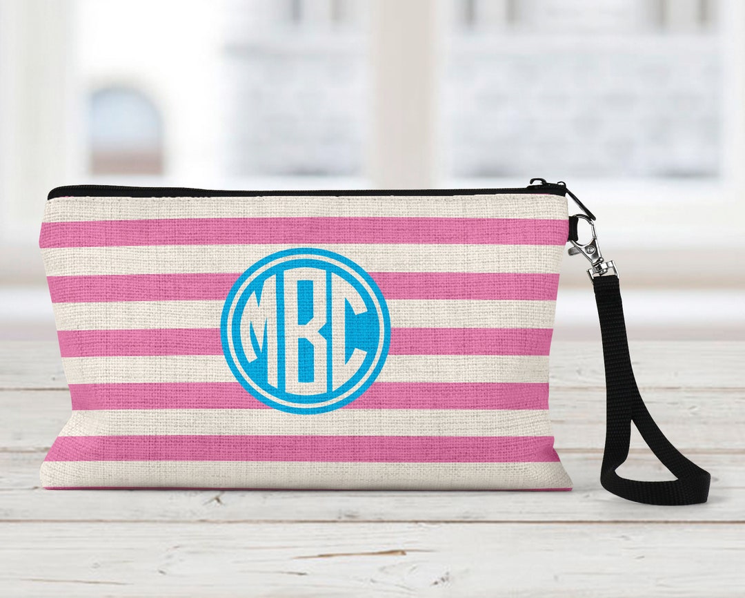 Personalized Striped Linen Zipper Pouch: Makeup, Tech, or Art Bag - Etsy