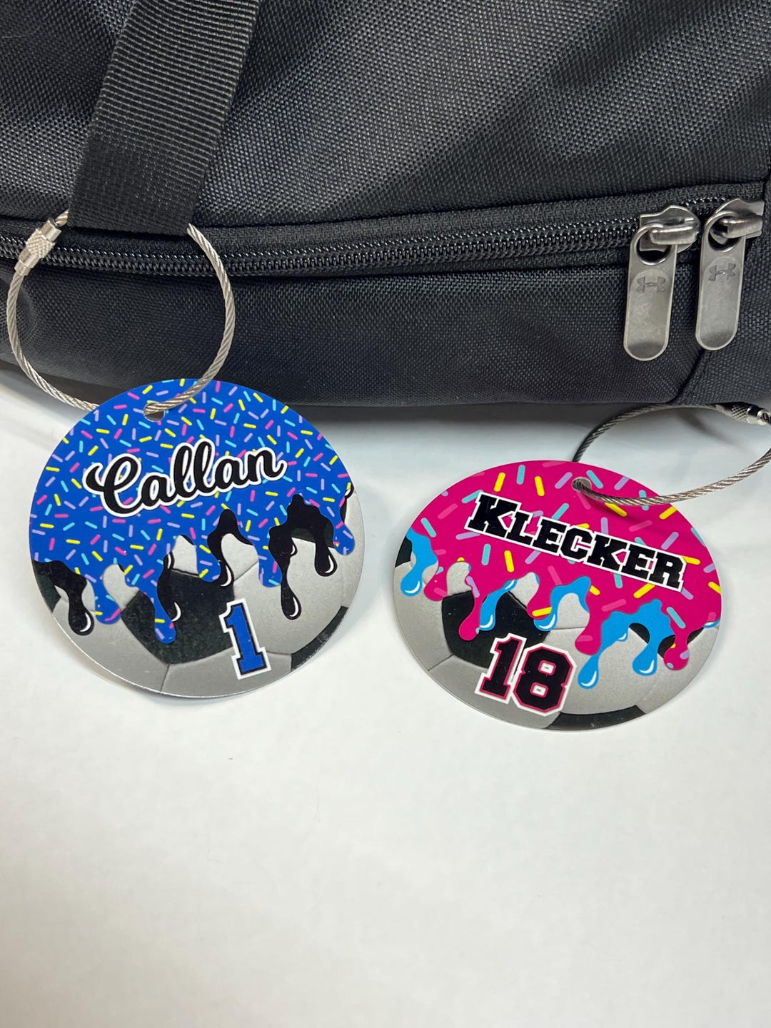 Personalized Soccer Ball Bag Tag: Drip Design, Aluminum, Monogrammed - Etsy