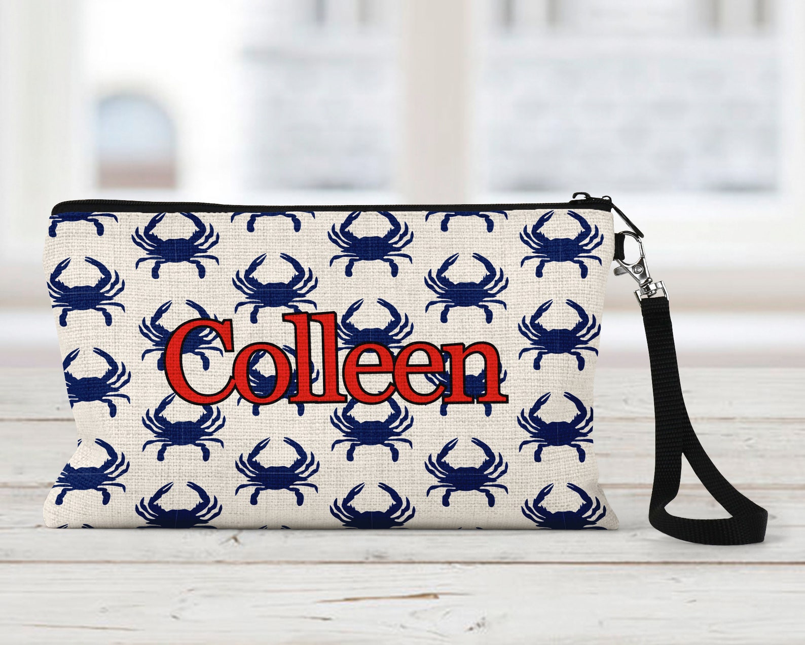 Maryland Crab Makeup Bag Personalized Natural Linen Zipper - Etsy