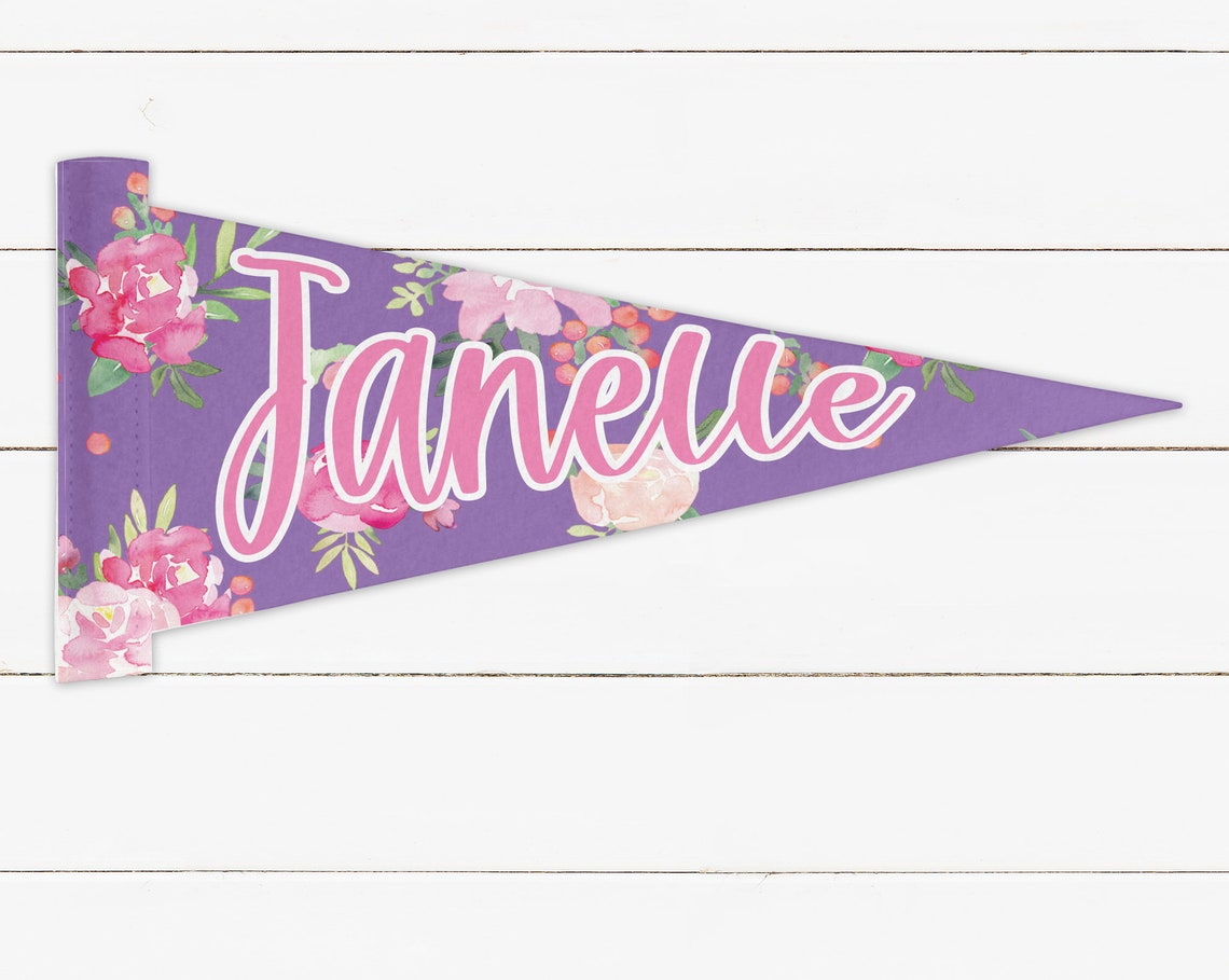 Custom Name Felt Pennant, Purple Floral Original Design by Gemlights - Etsy