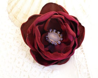 Burgundy flower brooch Deep red flower Flower hair clip | Etsy