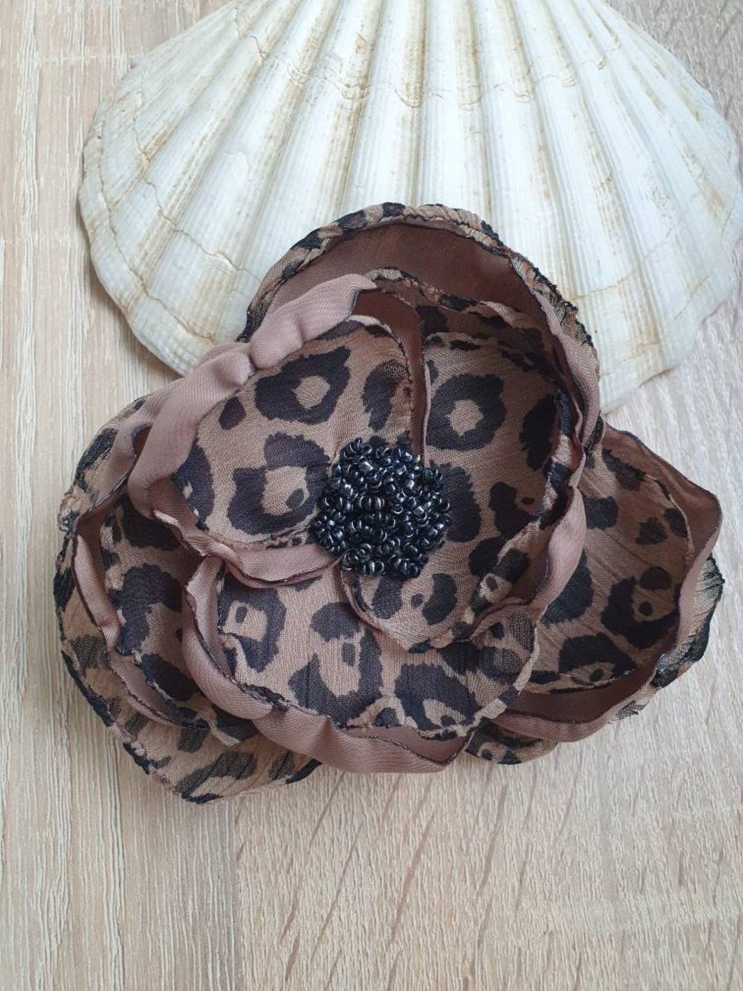 Leopard Print Chiffon Flower Brooch: Corsage Pin or Hair Clip - Etsy