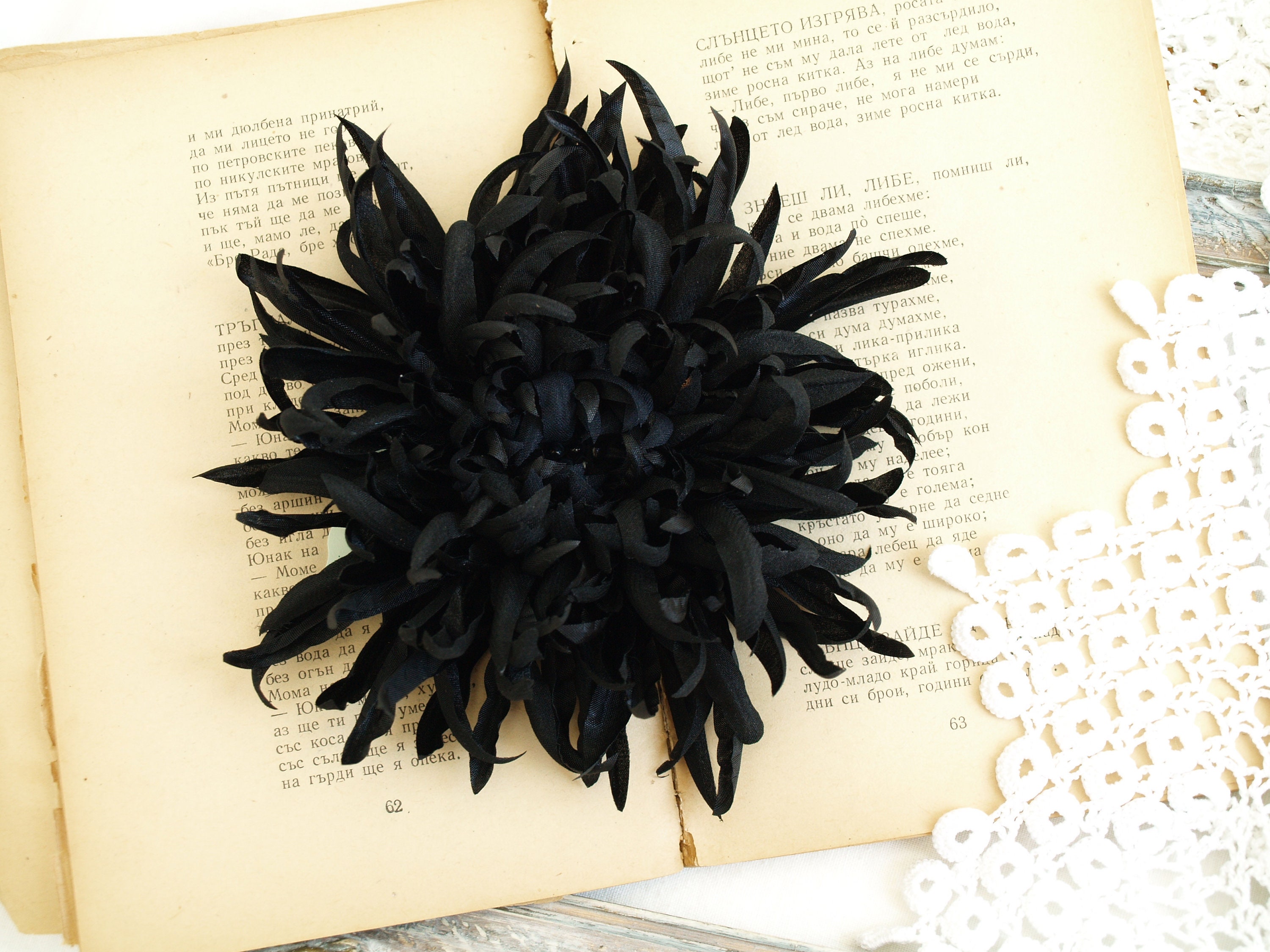 Extra Large flower brooch Black flower pin Fabric | Etsy