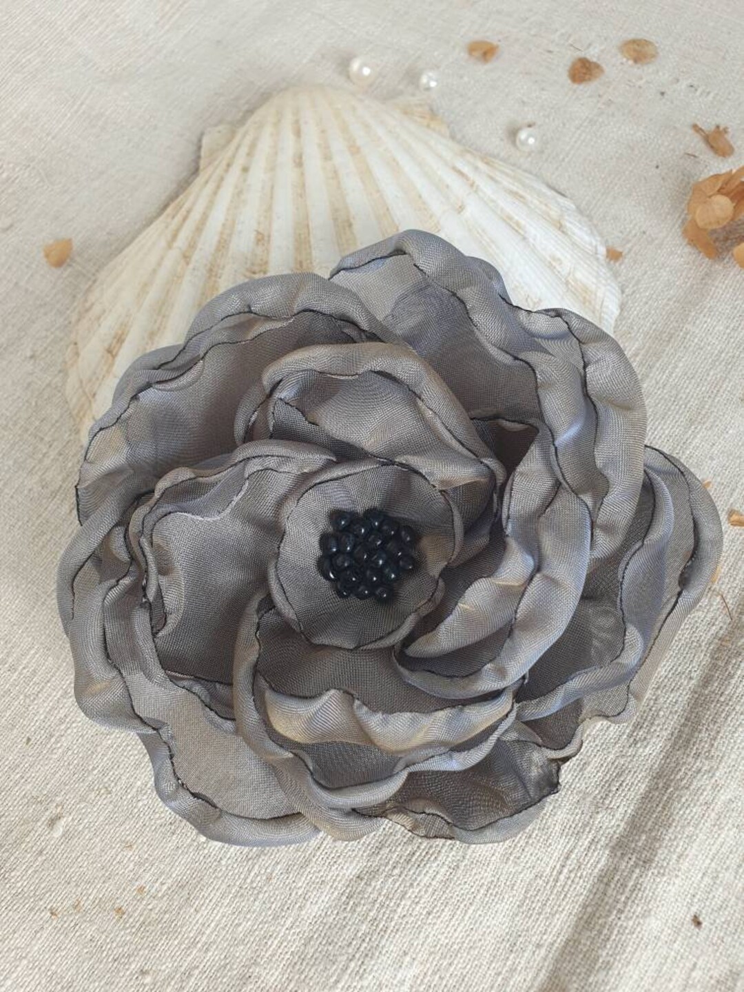 Gray Silk Flower, Light Grey Brooch Pin, Flower Broach, Flower Hair ...