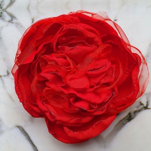 Red Flower Brooch, Fabric Flower Brooch, Red Rose Pin, Shoulder Corsage ...