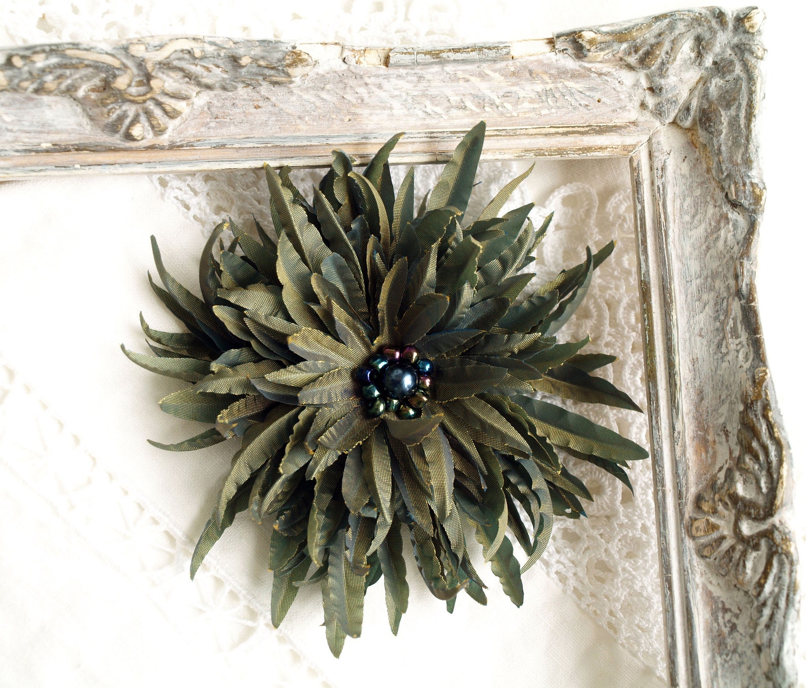 Green Flower Brooch Olive Green Hair Clip Forever Flowers - Etsy