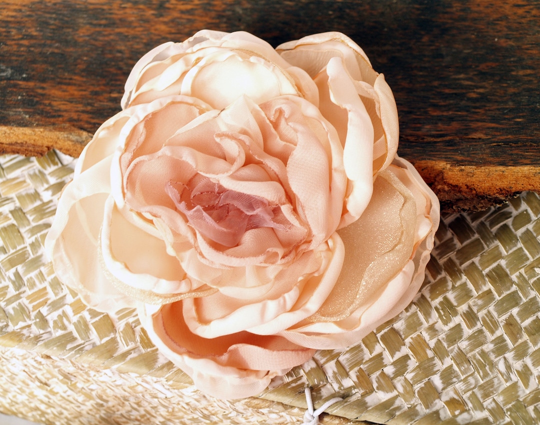 Peach Rose Brooch: Blush Silk Flower Pin, Bridal Hair Clip - Etsy