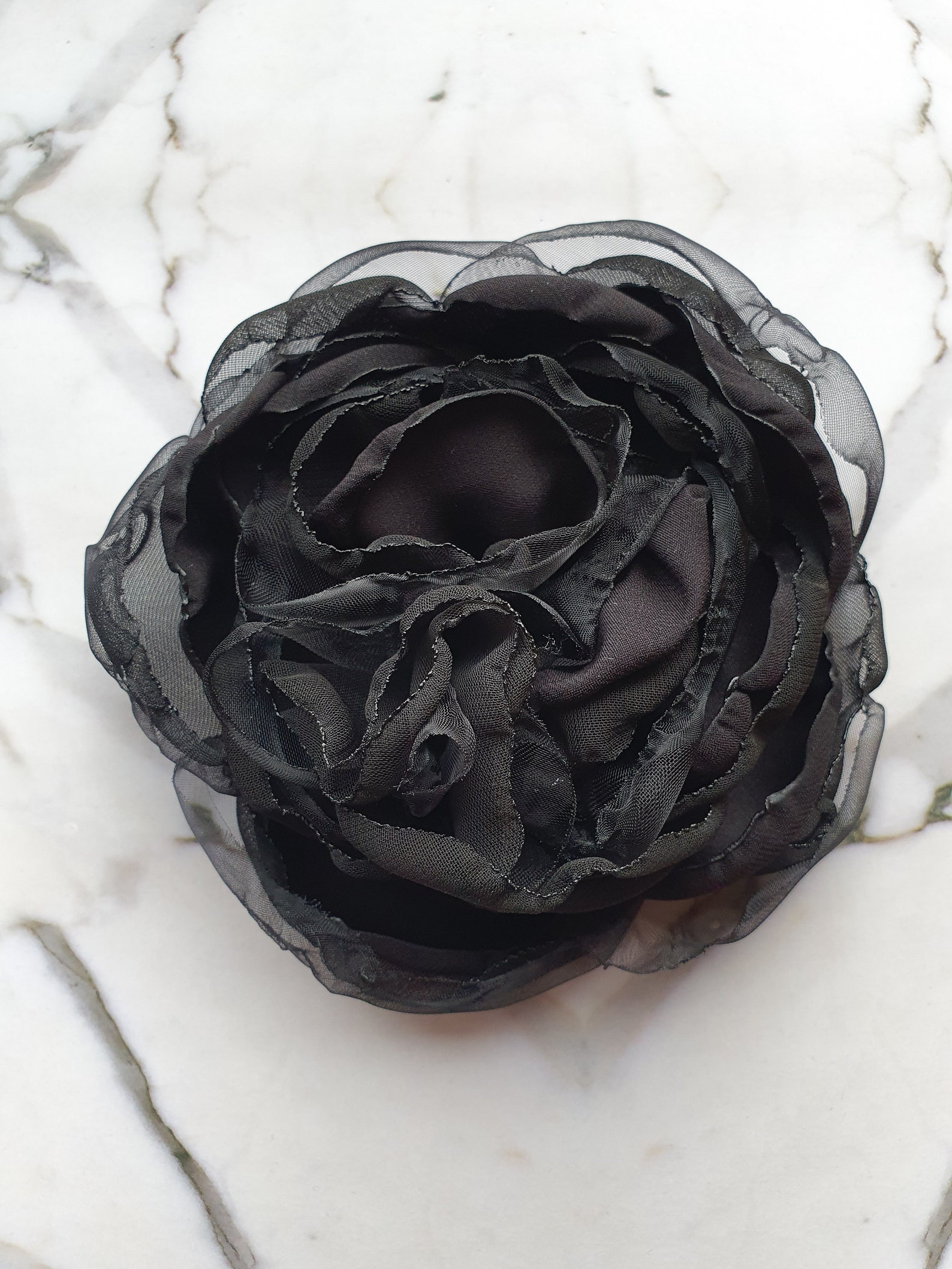 Black Silk Rose Brooch: Fabric Flower Pin, Custom Size Corsage, Hair ...