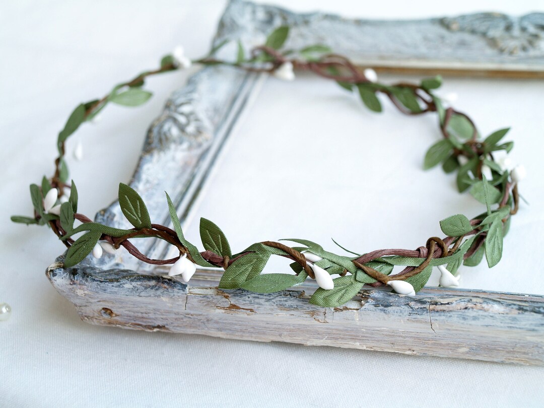 Rustic Greenery Crown: Olive Leaf Headband, Woodland Wedding Headpiece ...