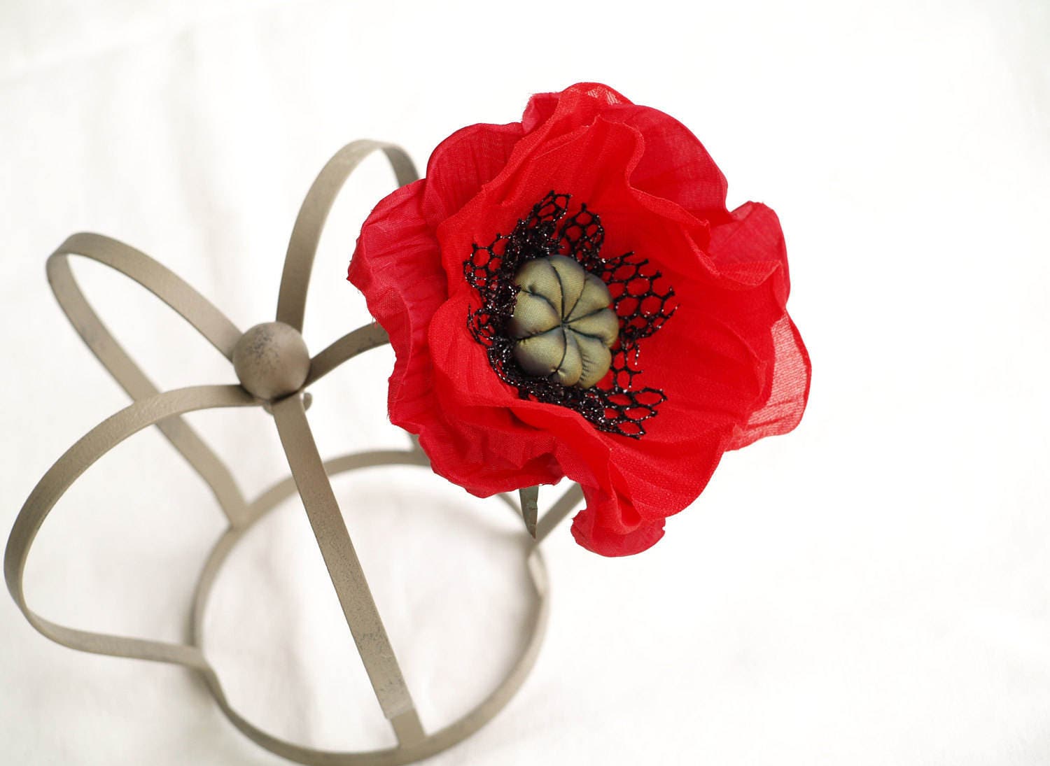 Red poppy brooch Poppy hair clip red flower broach poppy | Etsy