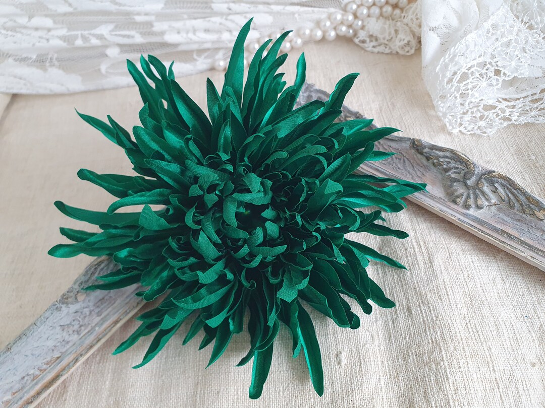 Bright Green Big Flower Brooch Pin, Chrysanthemum Brooch Corsage Flower ...