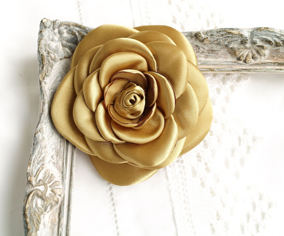 Gold Color Flower Brooch, Corsage Flower Broach, Flower Brooch, Fabric ...