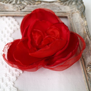 Red Flower Brooch Pin, Red Silk Flower, Corsage Flower Pin, Flower Hair ...