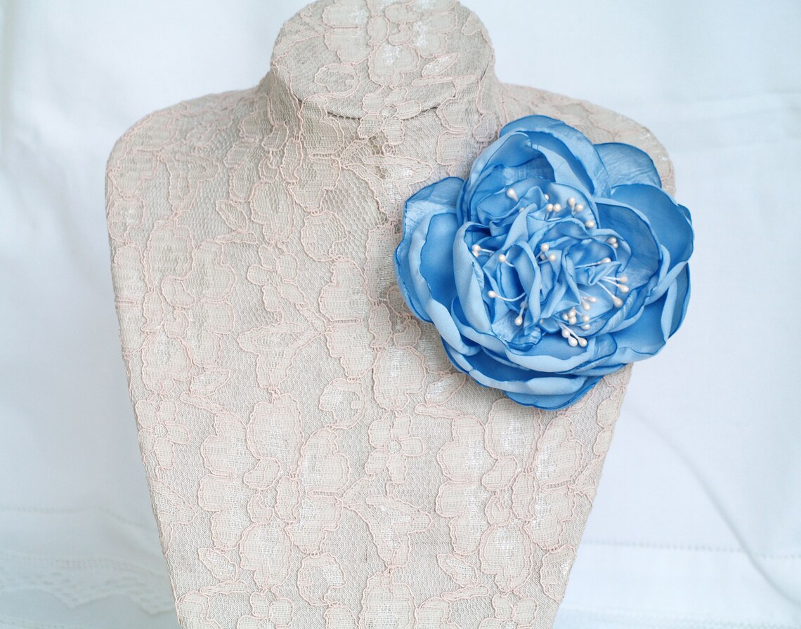 Light Blue Flower Brooch Blue Flower Hair Accessory | Etsy