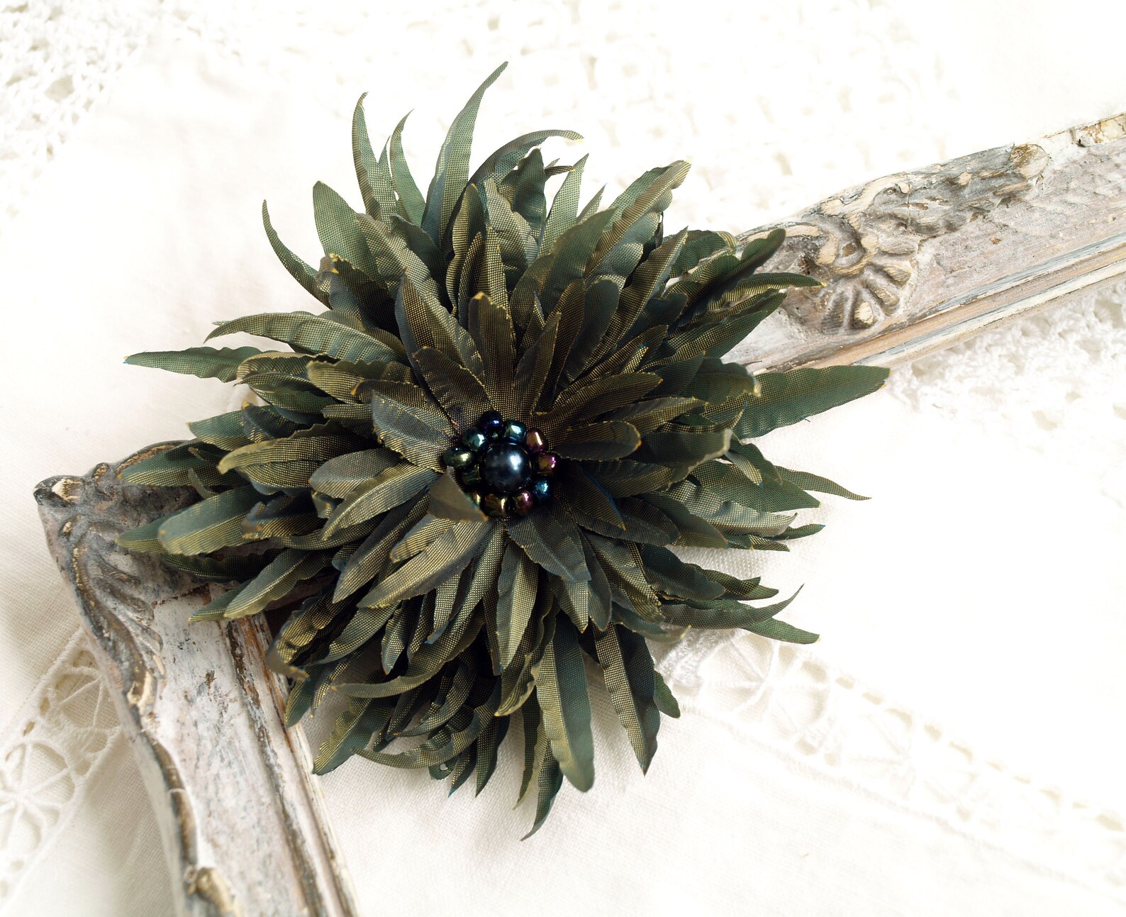 Green Flower Brooch Olive Green Hair Clip Forever Flowers - Etsy