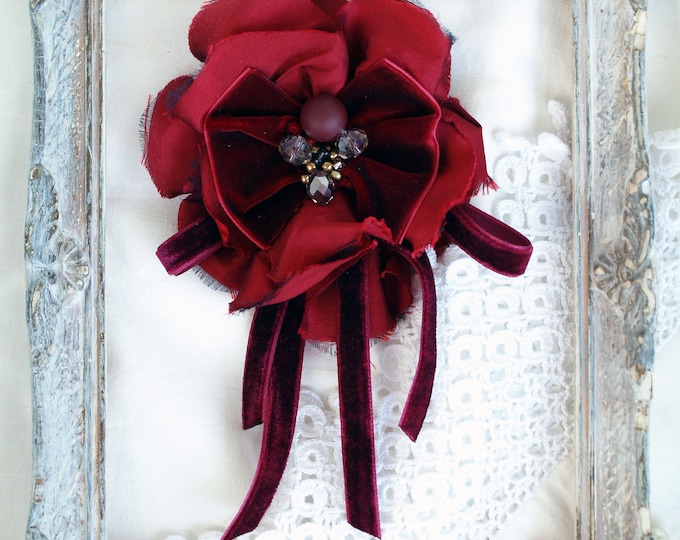 Red Flower Brooch Burgundy Red Flower Corsage Flower Broach - Etsy