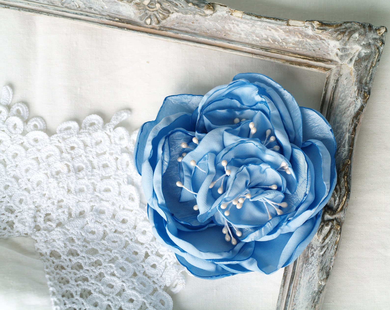 Light Blue Flower Brooch Blue Flower Hair Accessory | Etsy