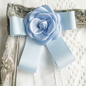 Royal Blue Flower Bow Tie, Bow Brooch, Silk Flower Pin, Dress Brooch ...