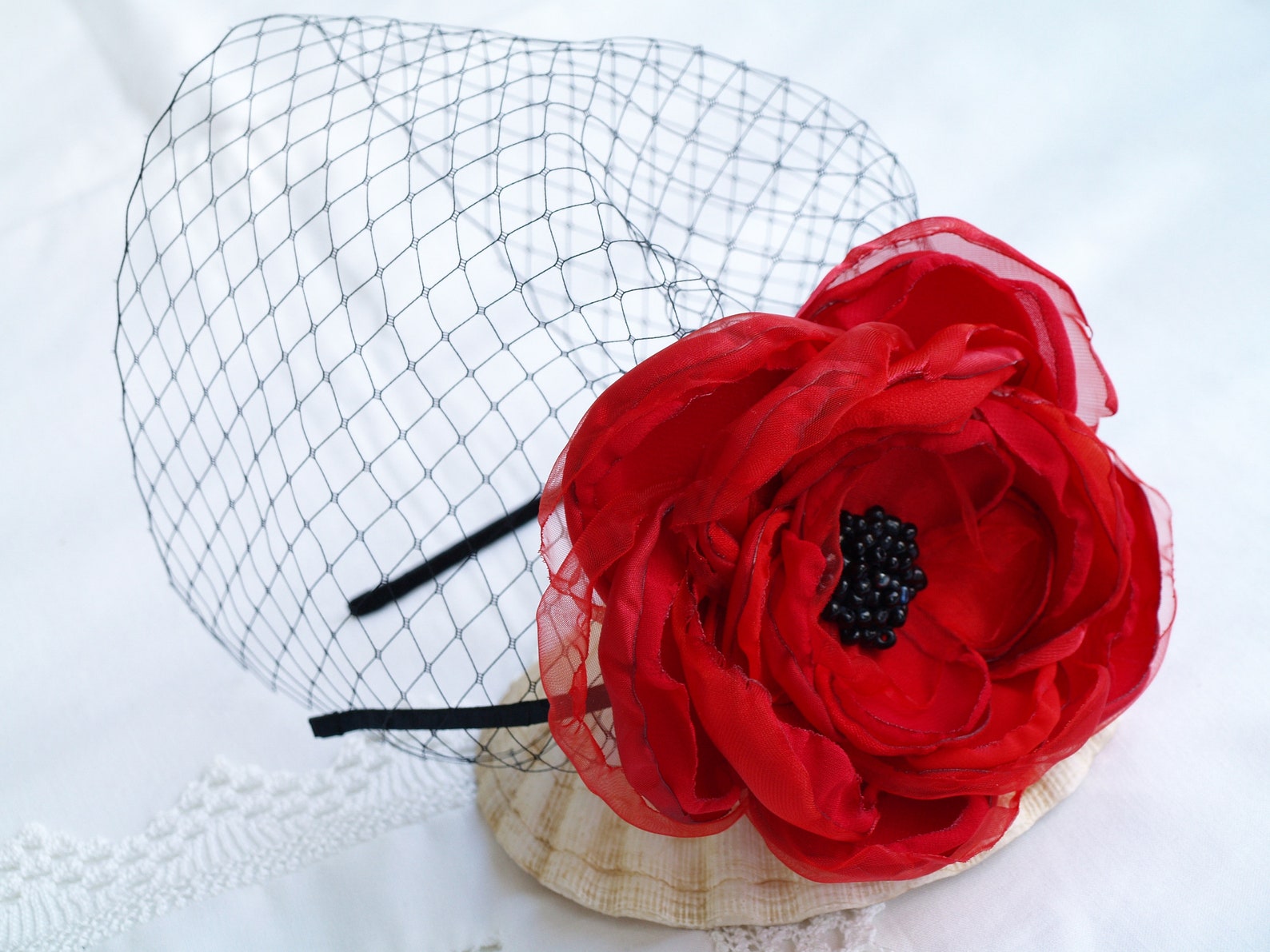 Large red flower fascinator Red rose head piece Flower | Etsy