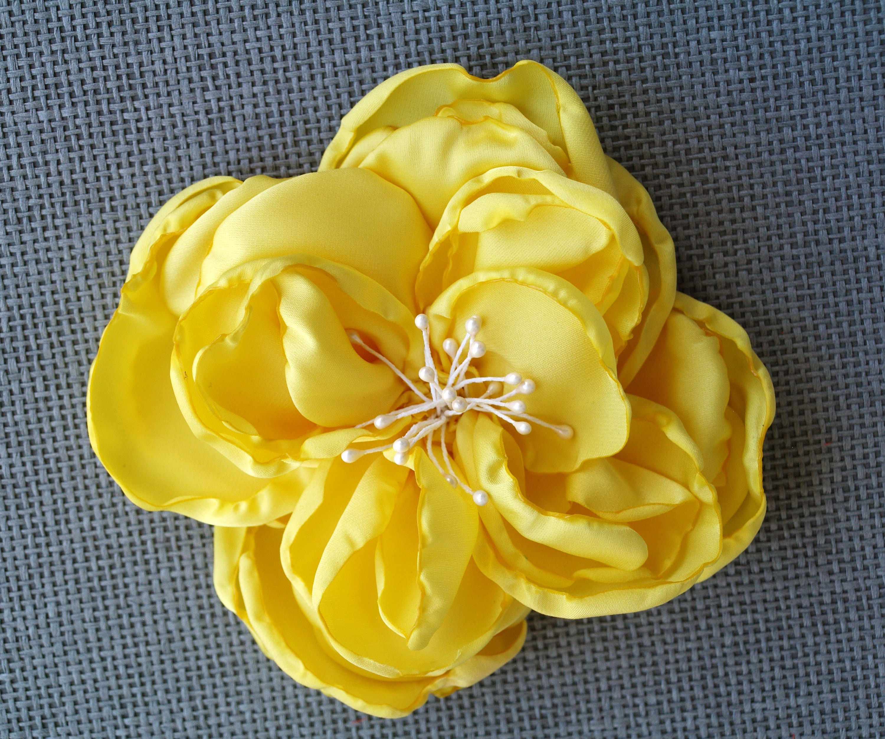 Vibrant yellow flower brooch yellow rose clip large flower | Etsy