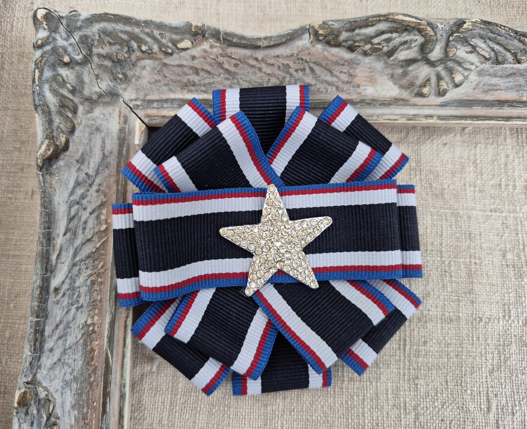 Red White Blue Ribbon Rosette Brooch: Patriotic Star Pin, Striped ...