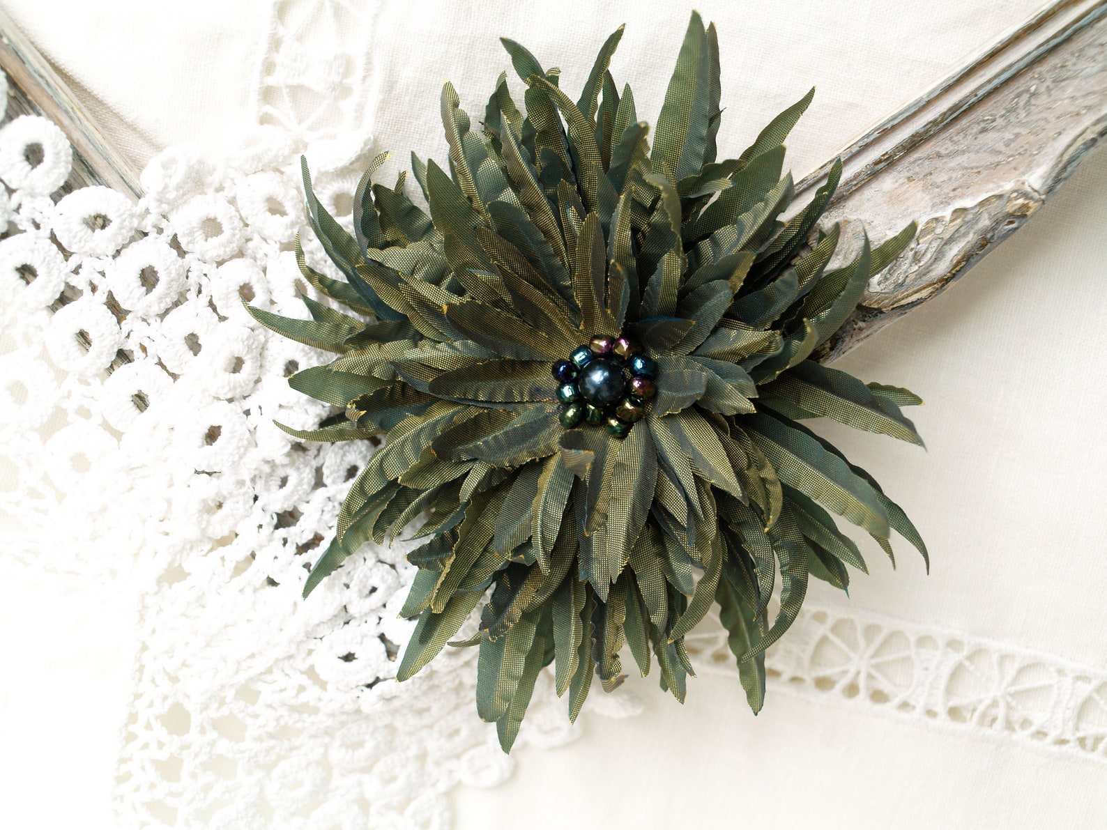 Green flower brooch olive green hair clip forever flowers | Etsy