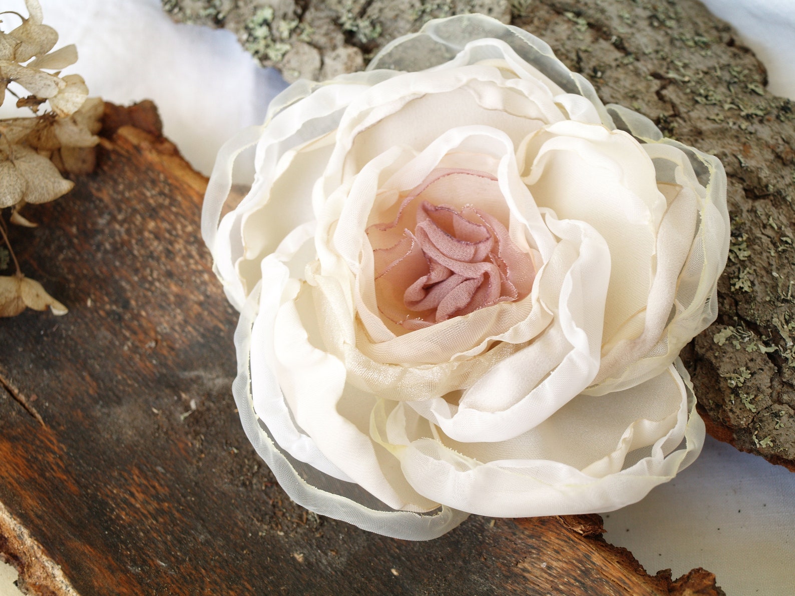 Cream White Flower Brooch: Ivory Blush Silk Chiffon Pin, Fabric Flower ...