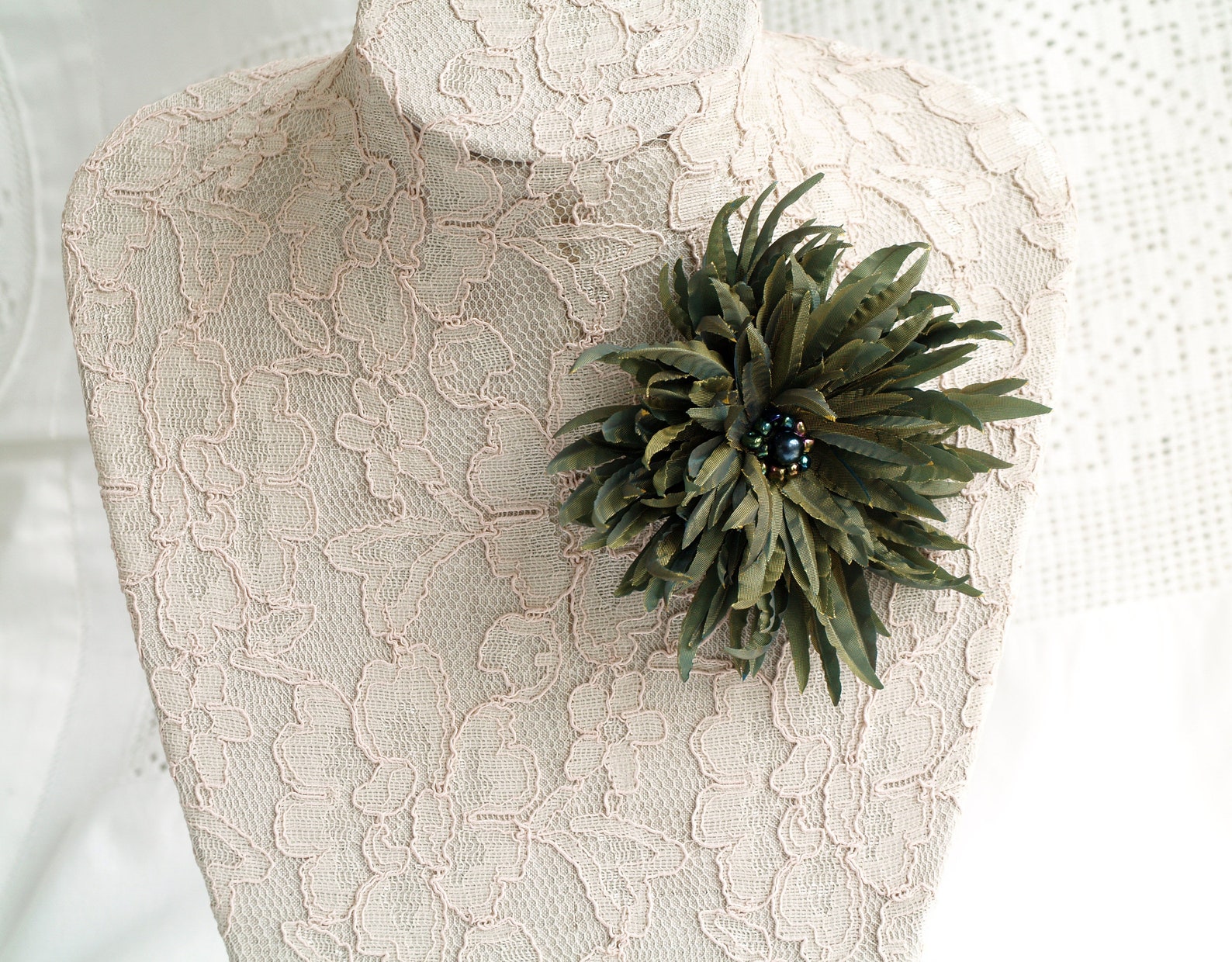 Green Flower Brooch Olive Green Hair Clip Forever Flowers - Etsy