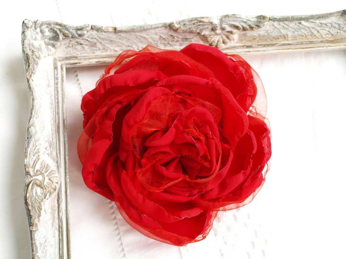Red Flower Brooch Fabric Flower Brooch Red Rose Pin Rose - Etsy
