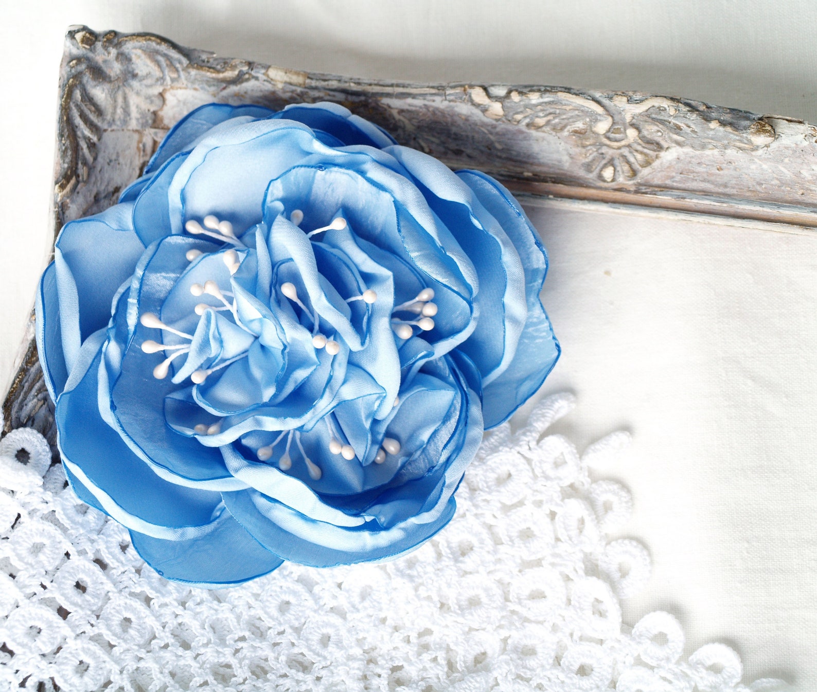 Light Blue Flower Brooch Blue Flower Hair Accessory | Etsy