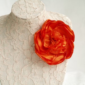 Vibrant Orange Satin Flower Brooch - Large Floral Hair Piece ...